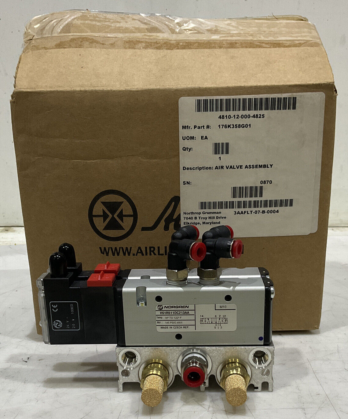 AIRLINE NORGREN V61R511DC213AA SOLENOID VALVE MANIFOLD ASSEMBLY U3S ...